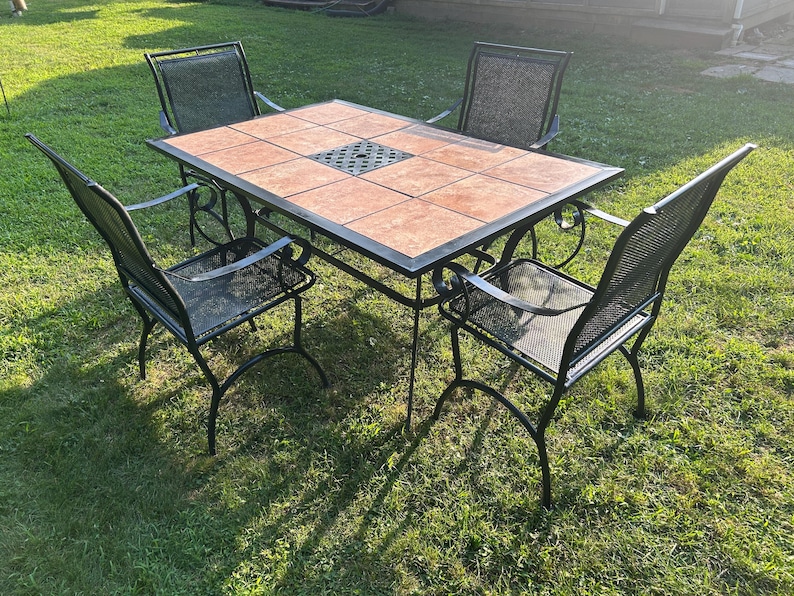 Aluminum Patio Set: Tile Table and Chairs - Etsy