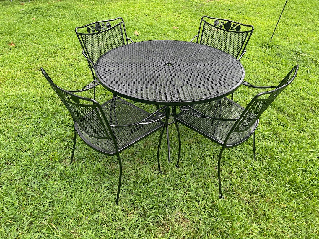 Vintage Woodard Wrought Iron Patio Set: Table & 4 Chairs - Etsy