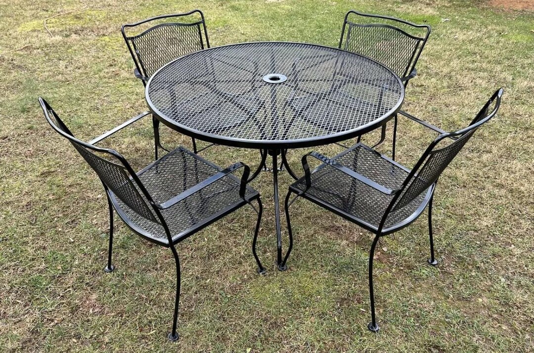 Heavy Wrought Iron Patio Set Table & 4 Chairs - Etsy