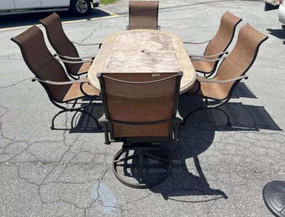 Beautiful Tropitone Patio Set Stone Table and 6 Large Slingback Chairs ...