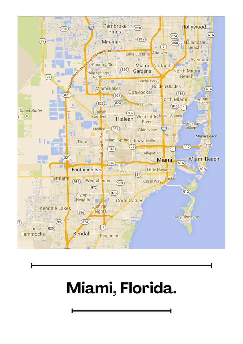 Map of Miami - Etsy