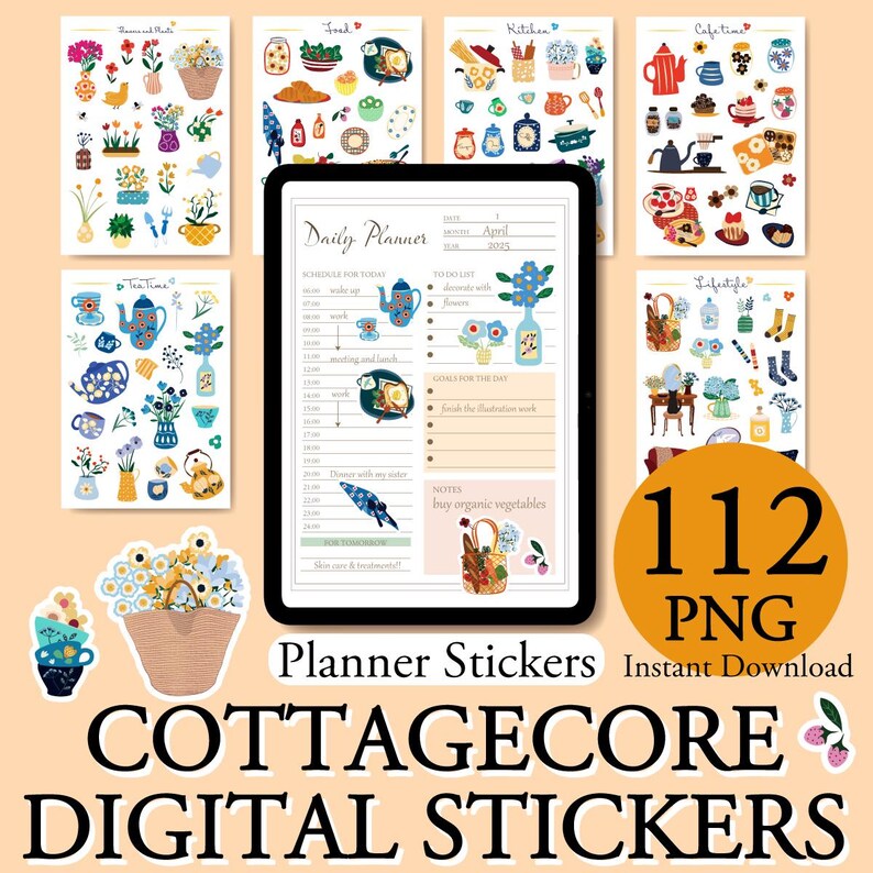 Cottagecore Cute Sticker Mega Pack - 112 Pngs for Everyday Joy | PNG ...