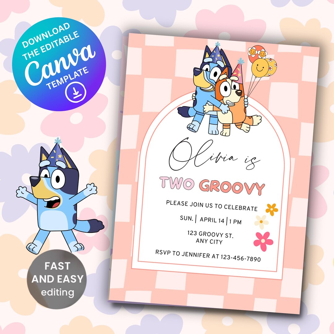 Bluey Invitation, Groovy Bluey Themed, Party Invite, Kids Birthday ...