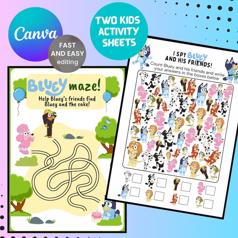 Bluey Activity Sheets, Bluey Kids Activity, Kids Birthday, Editable ...