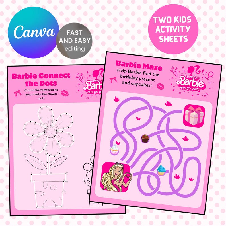 Barbie Activity Sheets for Kids Birthday Party Activity Digital ...