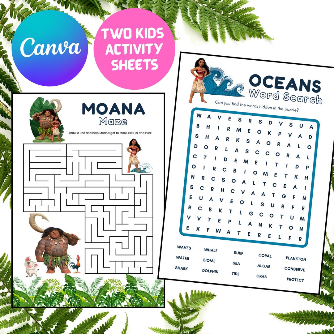 Moana Activity Sheets, Moana Kids Activity, Kids Birthday, Editable ...