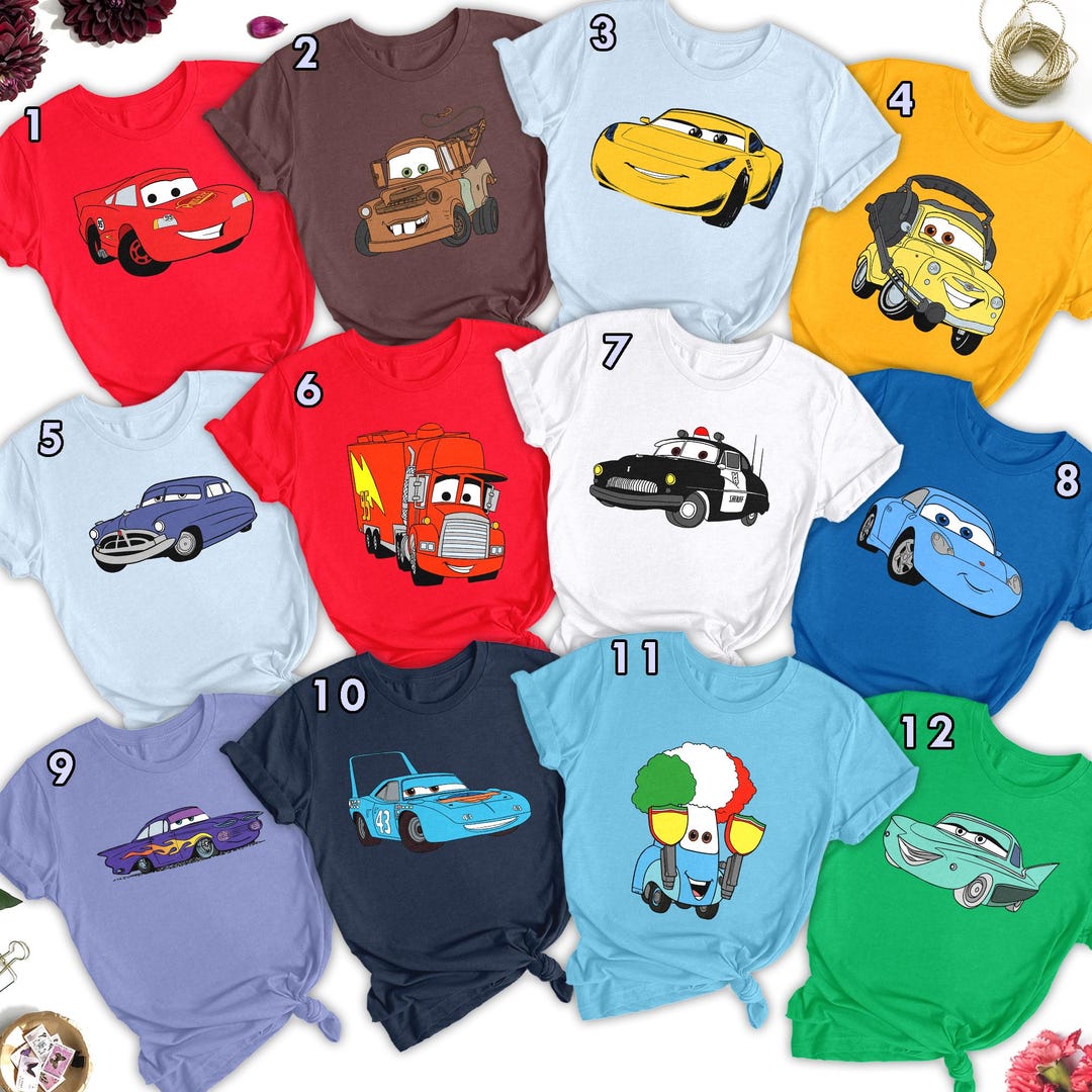 Racing Cars Movie Character Group Matching T-shirt, Red Lightning Car ...