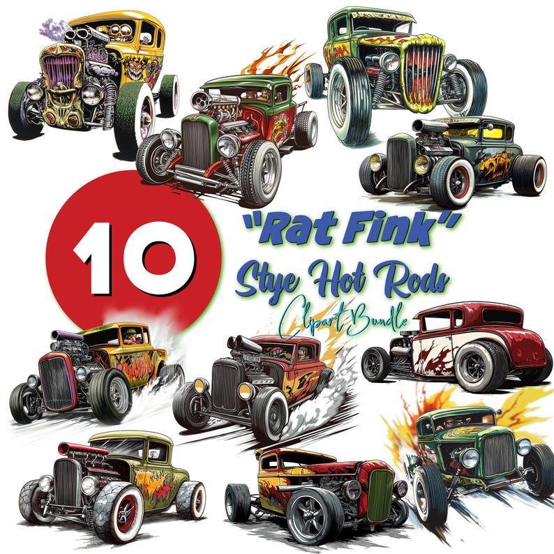 Rat Fink Style Hot Rod PNG Clipart Bundle, Muscle Car Decal, Low Rider ...