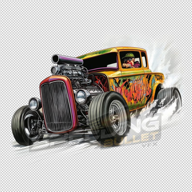 Rat Fink Style Hot Rod PNG Clipart Bundle, Muscle Car Decal, Low Rider ...
