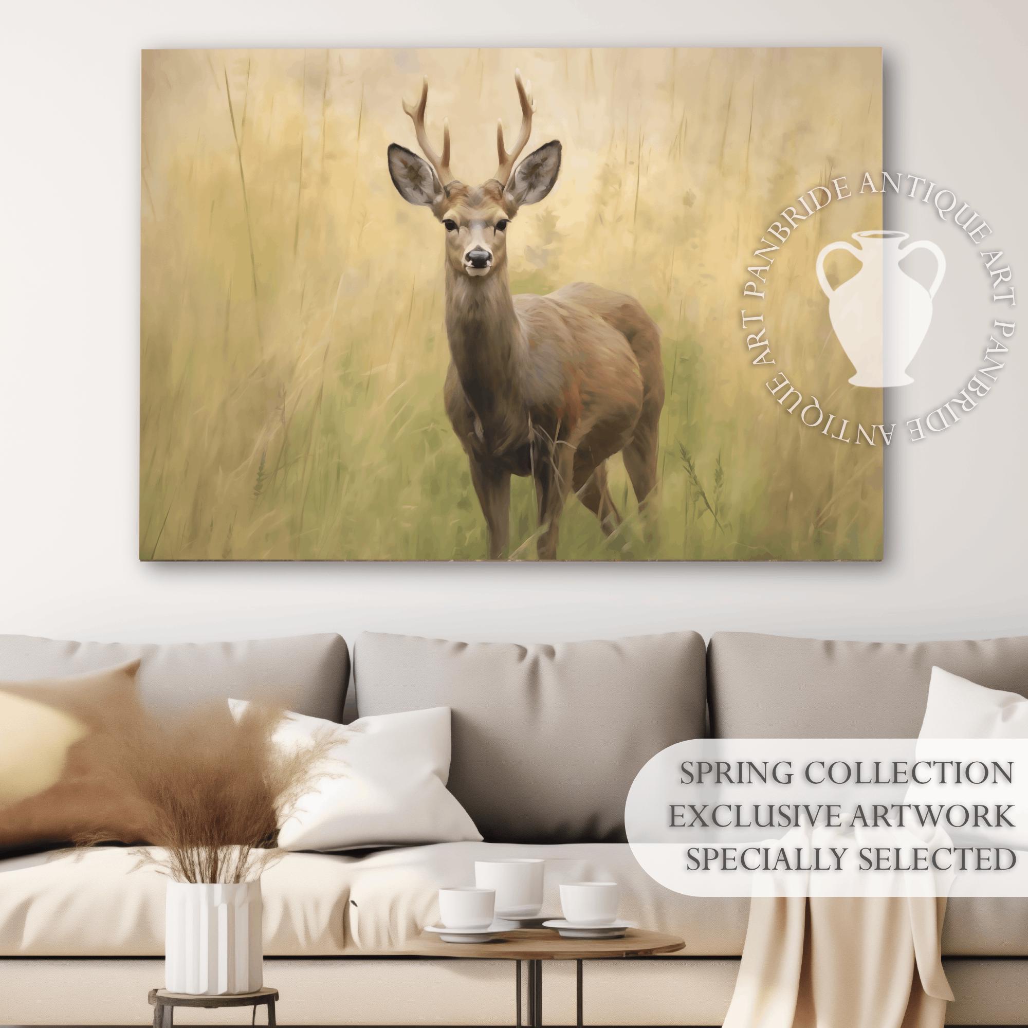 Printable Deer Wildlife Landscape Oil Painting, Vintage Nature Print ...