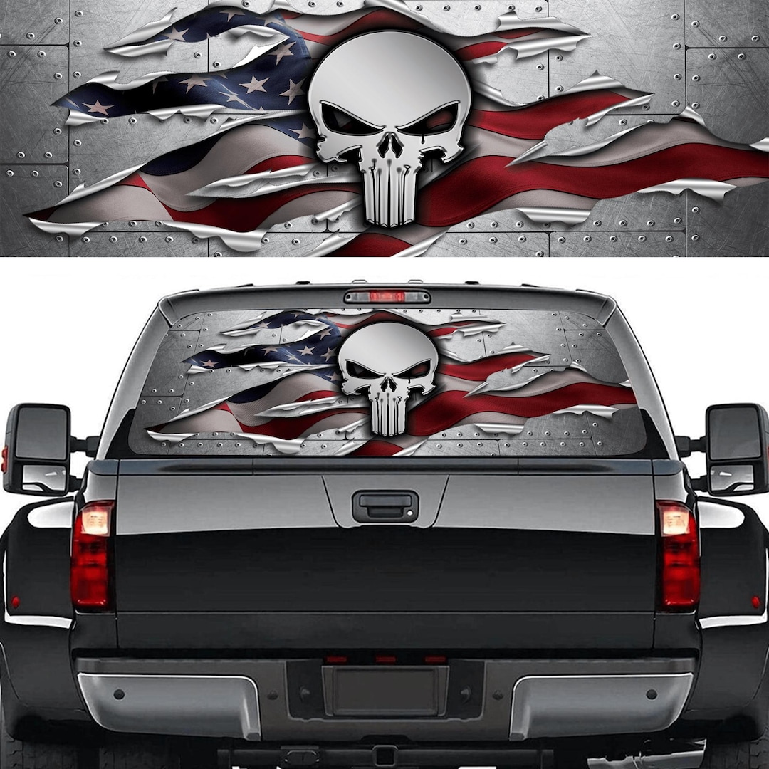 Skull Flag Truck Back Window Graphics, America Flag Decal, Rear Window ...