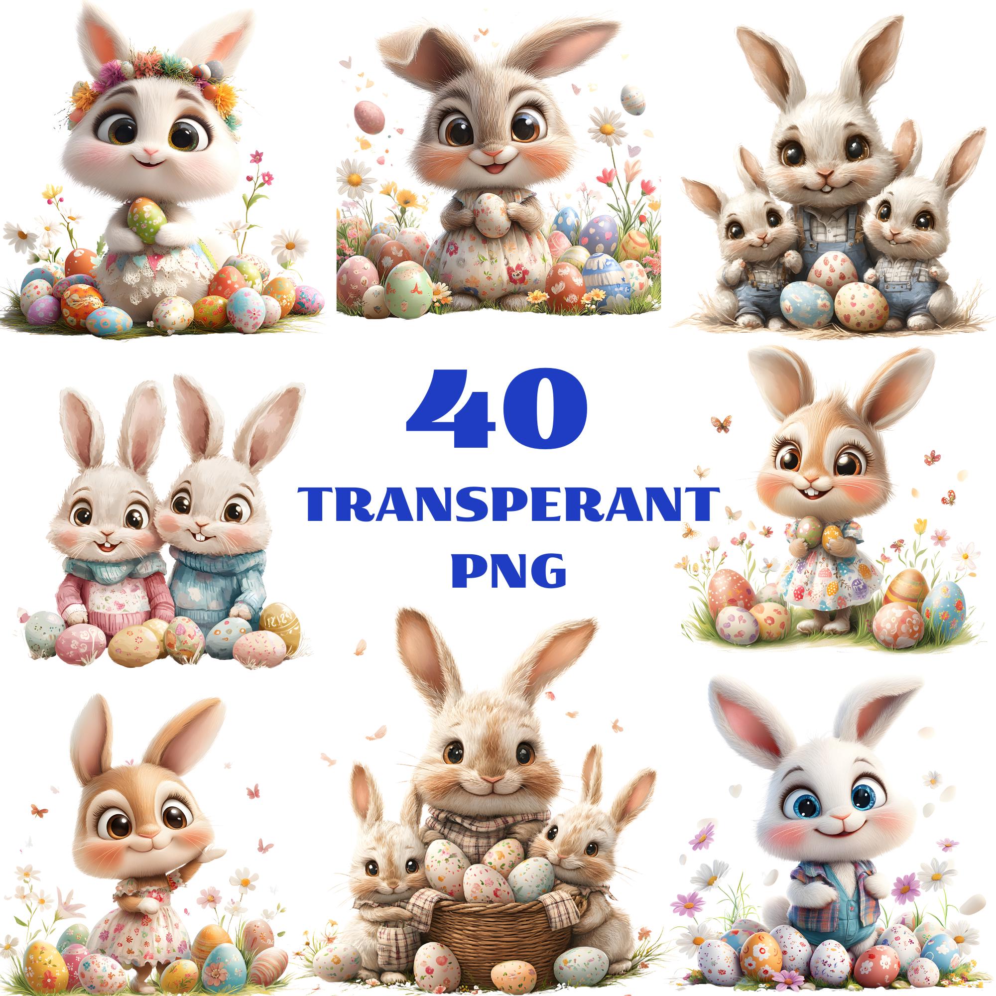 40 Easter Bunnies Clipart,png Bundle,ai High Resolution Illustration ...