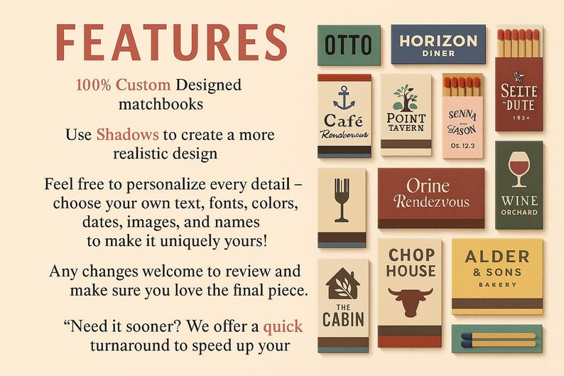 Custom Digital Matchbox Art, Personalized Matchbook Art, Retro ...