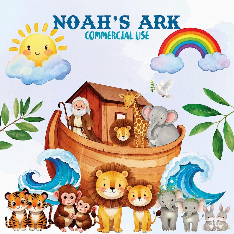 50+ Cute Baby Noah’s Ark Clipart – Animals Two by Two, Rainbow, Ark ...