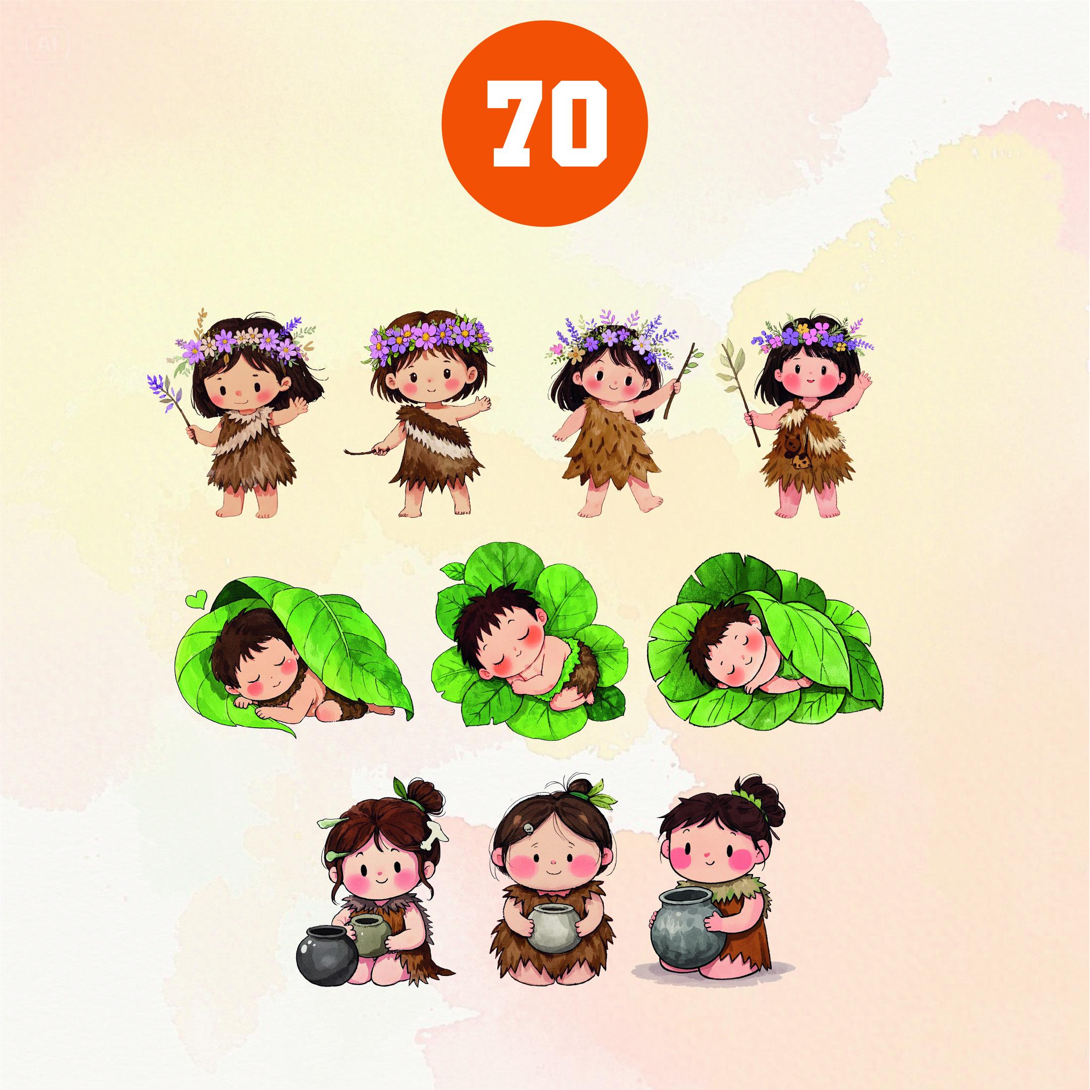 Cute Baby Caveman Clipart, Stone Age Baby Clipart, Prehistoric Boy Girl ...