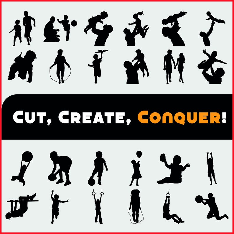 Human Silhouettes SVG Bundle | Active, Family, Kids Poses for DIY ...