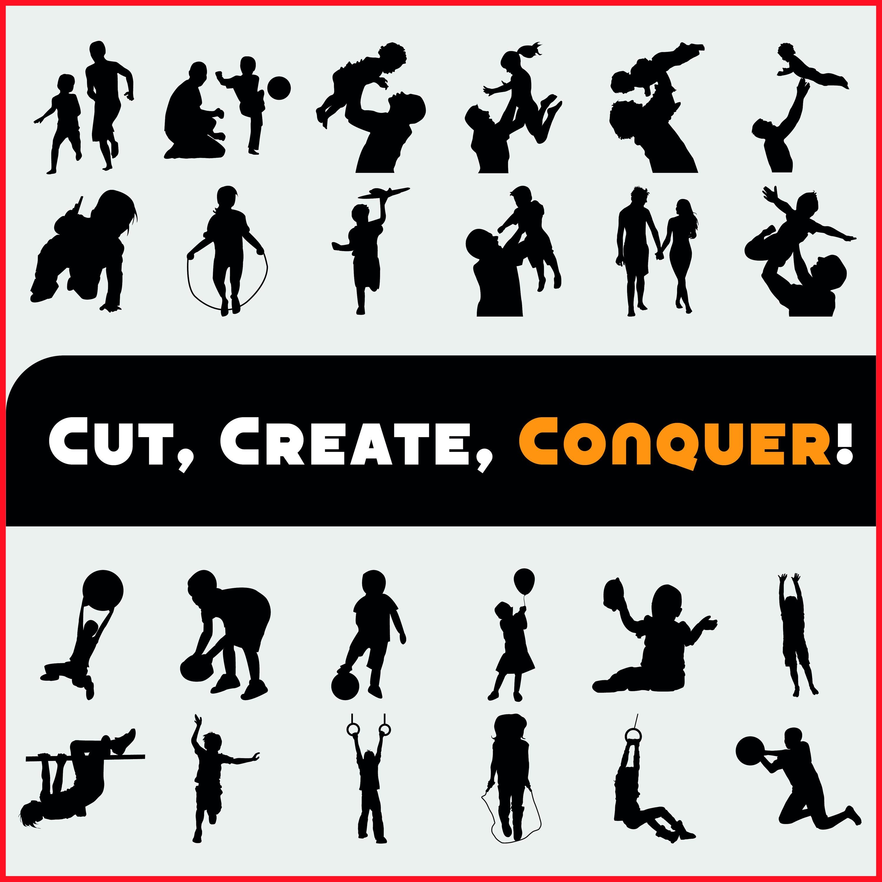 Human Silhouettes SVG Bundle | Active, Family, Kids Poses for DIY ...