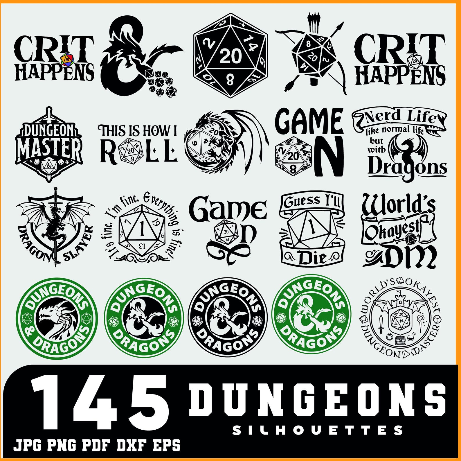 Fantasy Tabletop RPG SVG Bundle | Dragons, D20 Dice & Magic Symbols - Etsy