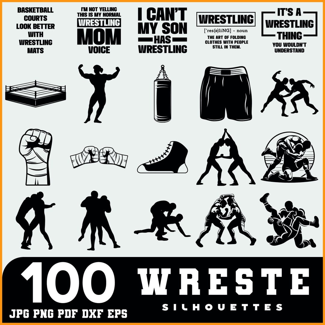 Wrestling SVG Bundle | Wrestler Silhouettes, Fighting Clipart (digital ...