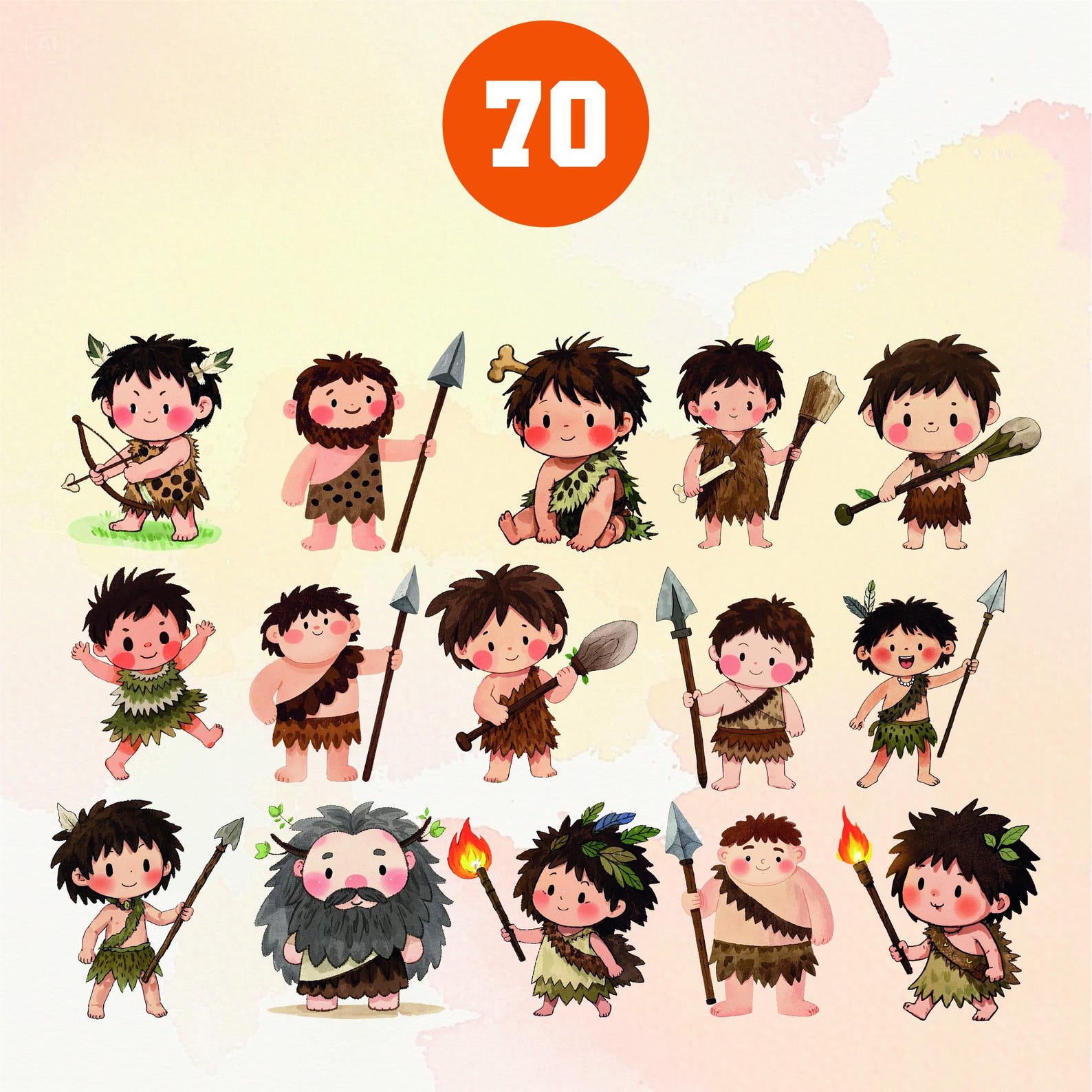 Cute Baby Caveman Clipart, Stone Age Baby Clipart, Prehistoric Boy Girl ...