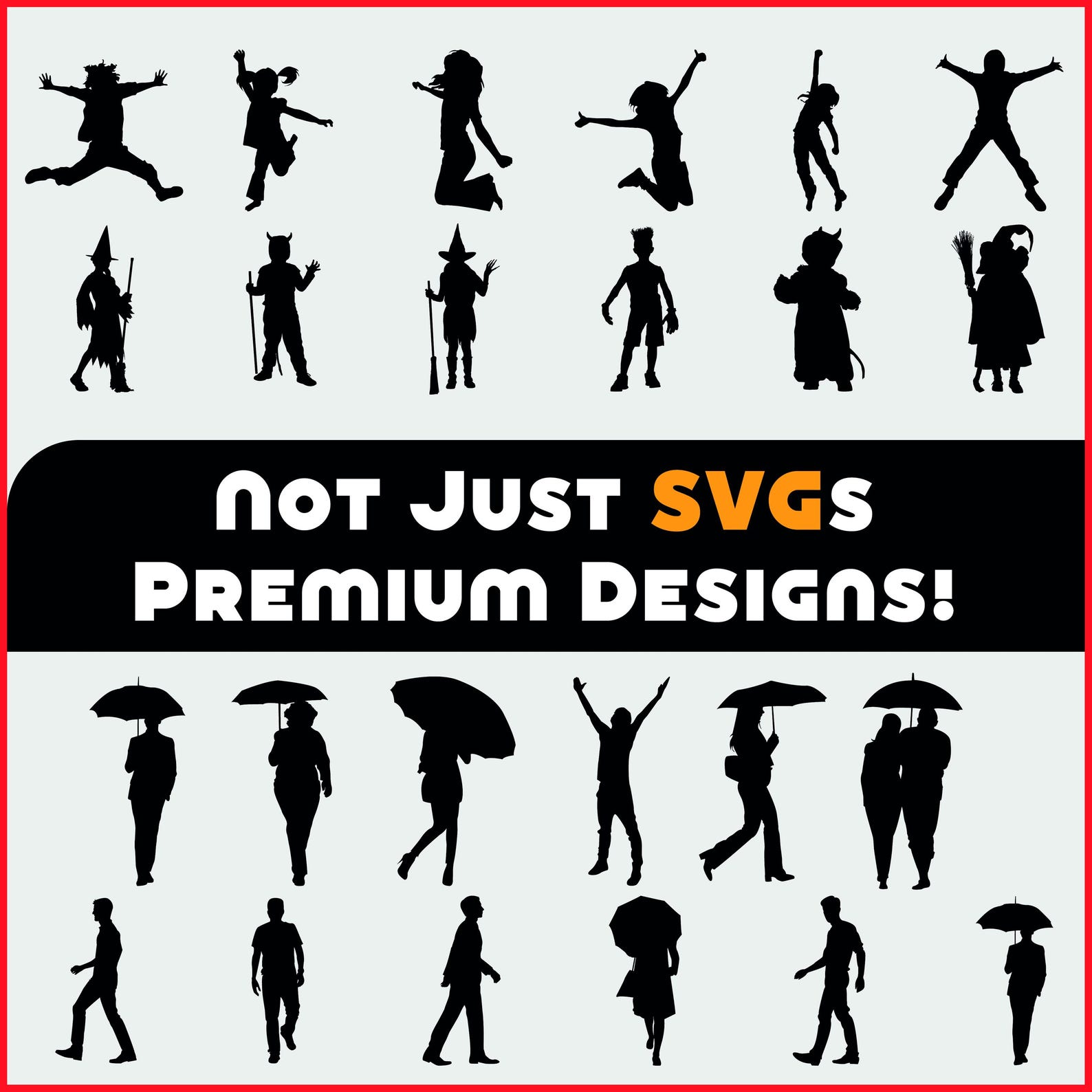 Human Silhouettes SVG Bundle | Active, Family, Kids Poses for DIY ...