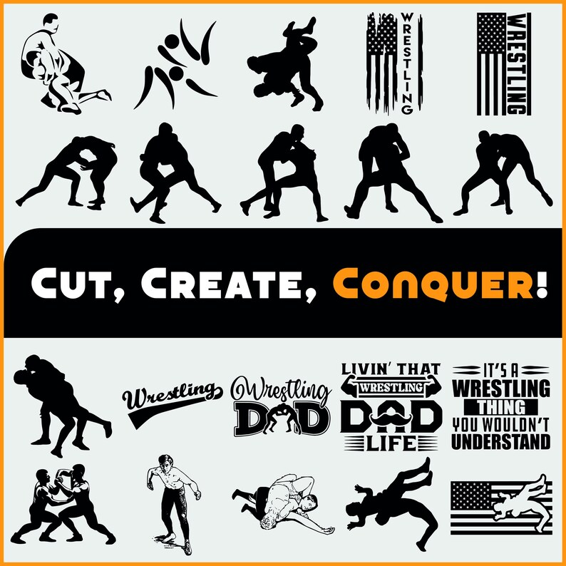 Wrestling SVG Bundle | Wrestler Silhouettes, Fighting Clipart (digital ...