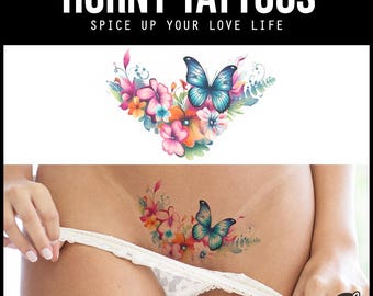 Butterflies Crotch Temporary Tattoo - Adult Mature Fetish BDSM Sexy Kinky Temporary Tattoos ...