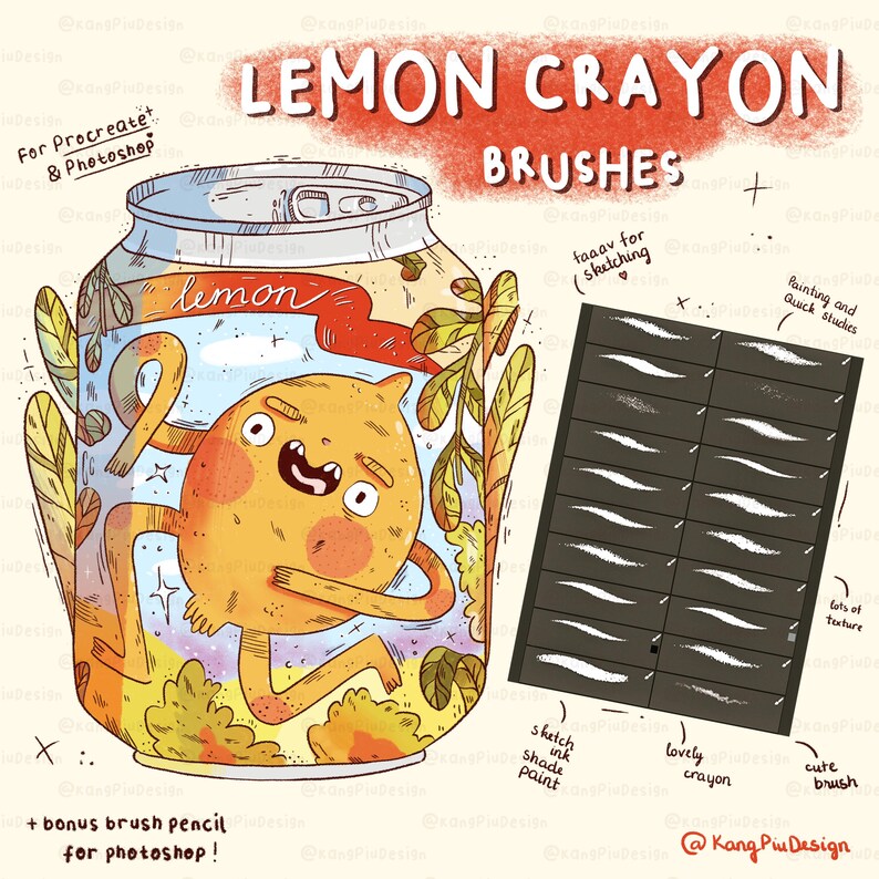 Set Lemon Crayon Brushes for Procreate and Photoshop, Procreate Crayon ...