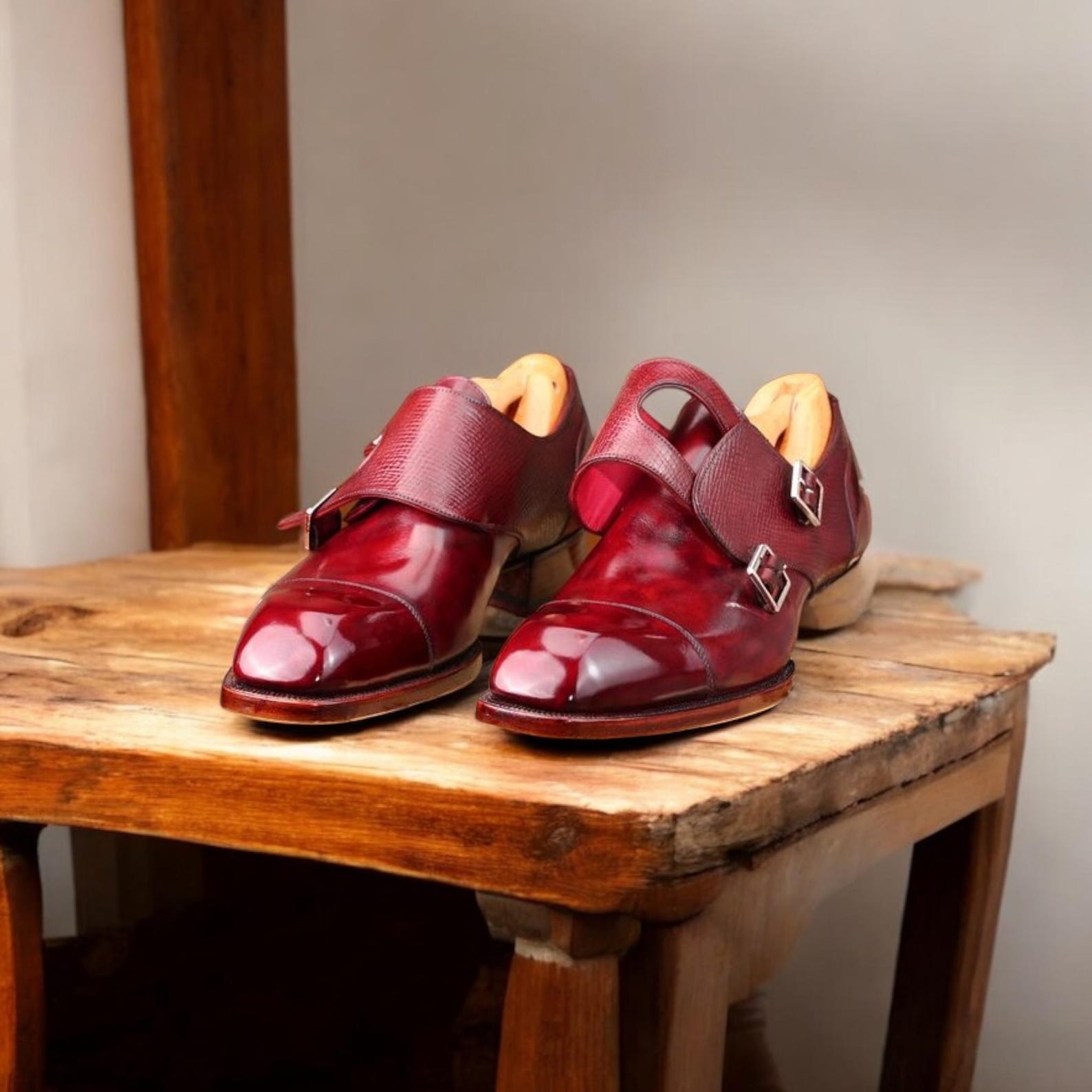 Buy New Mens Fashion Bespoke Vintage Style Monk Shoe Red Classy Look ...