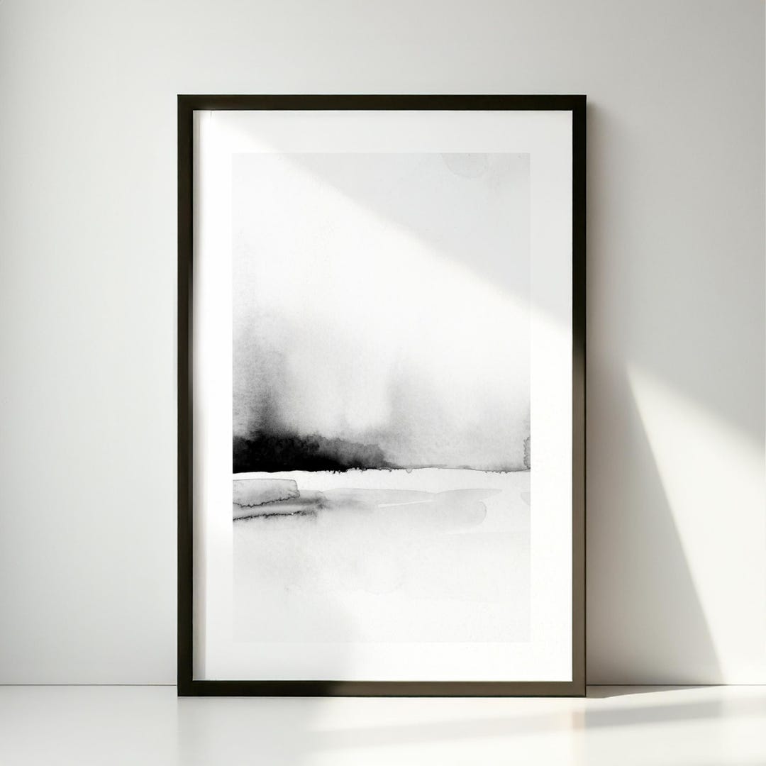 Minimalist Abstract Black and White Watercolor Digital Print ...