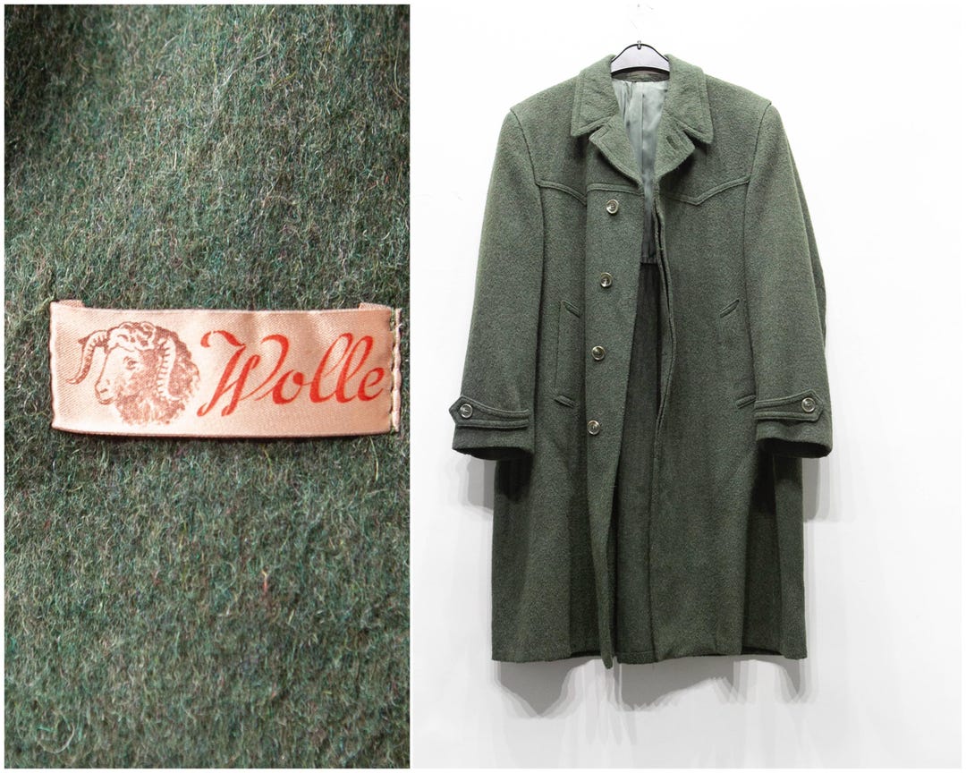 70s Forest Green Wool Overcoat Men Size M, Vintage Button Down Longline ...