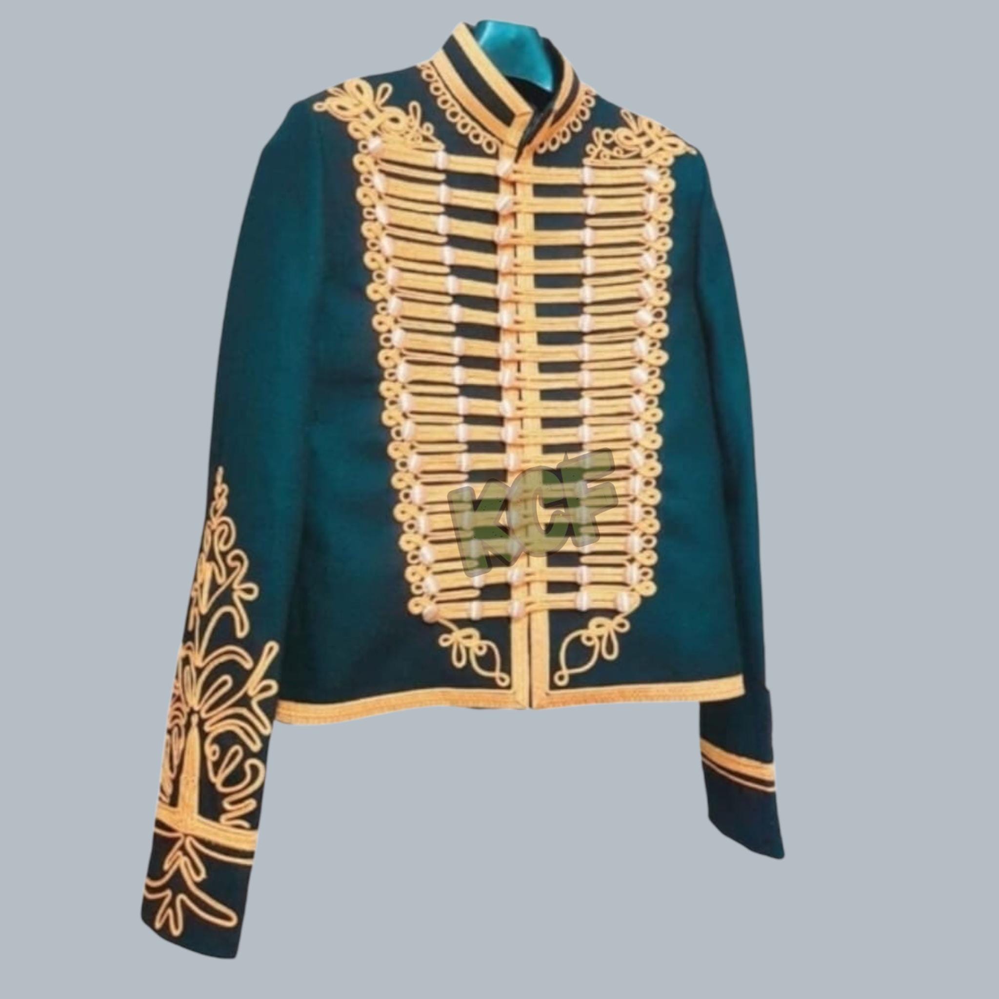 Men's Napoleonic Green Hussar Scottish Handmade Military Uniform Jacket ...