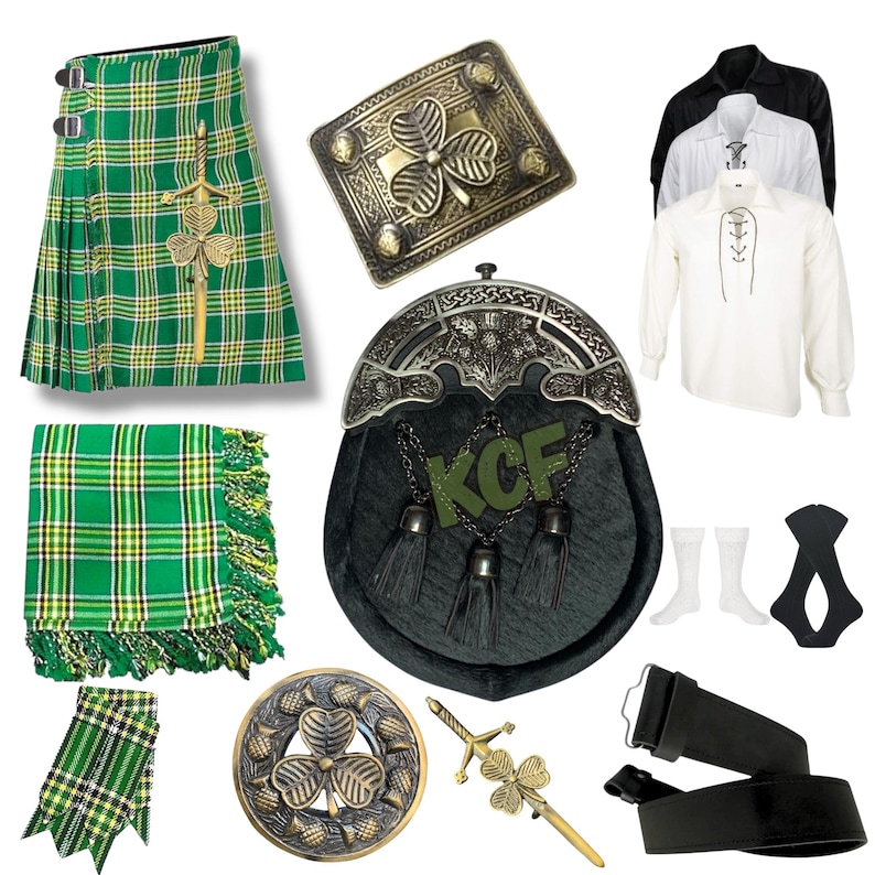 Men's Irish Tartan Kilt Outfit Scottish Antique Shamrock Wedding Kilt ...