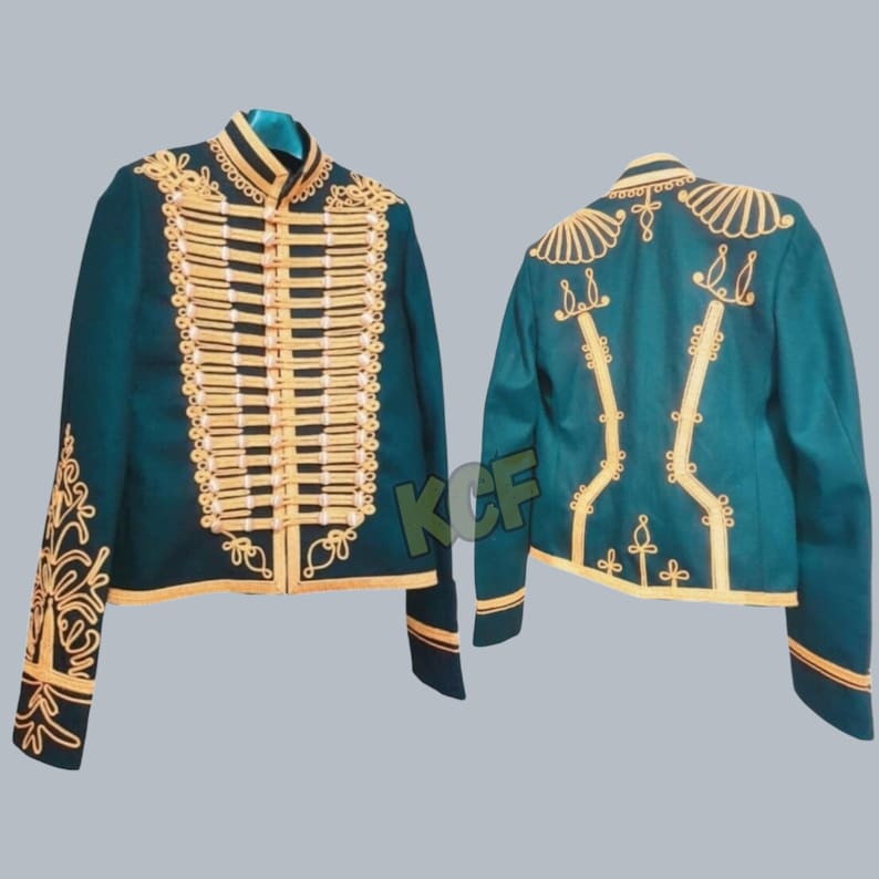 Men's Napoleonic Green Hussar Scottish Handmade Military Uniform Jacket ...