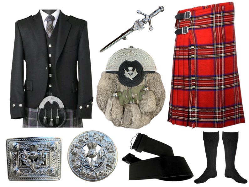 Scottish Thistle Kilt Set | Men's 9 Pieces Argyle Jacket Wedding Kilt ...