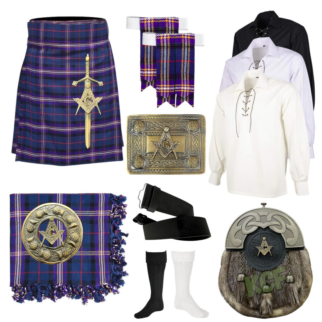 Men's Antique Masonic 10 Pieces Kilt Outfit - Traditional Masonic ...