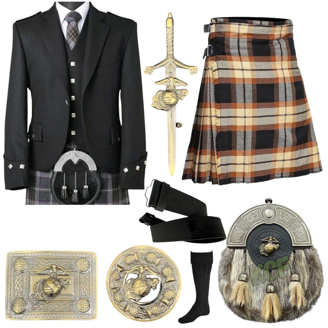 Antique US Marine Kilt Outfit Scottish Men's 9 Pieces Kilt Set ...