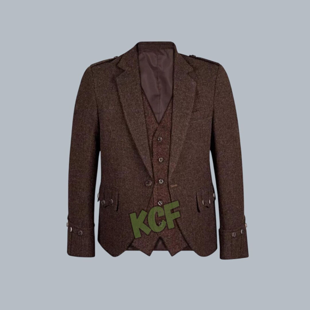 Men's Dark Brown Tweed Argyll Kilt Jacket Scottish Wedding Kilt Jacket ...