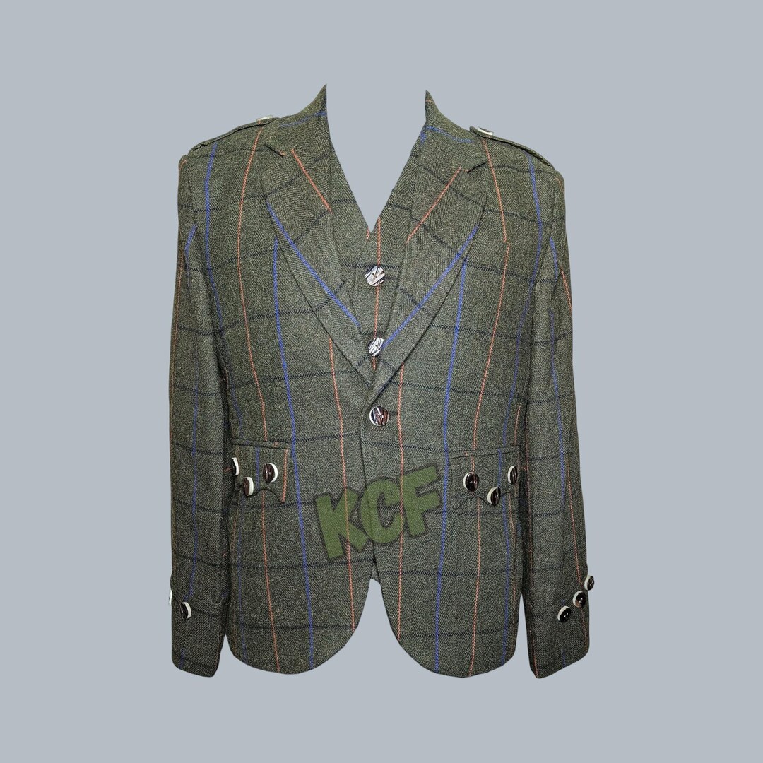 Men's Brown Tweed Kilt Jacket Vest Scottish Wedding Tweed Kilt Jacket ...