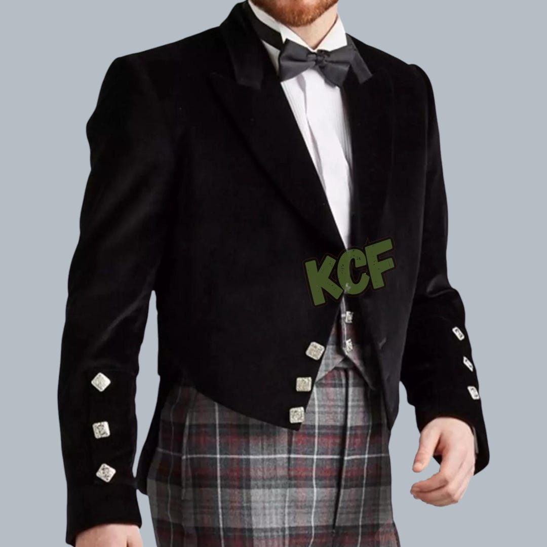 Men's Black Velvet Prince Charlie Kilt Jacket Scottish Wedding Kilt ...