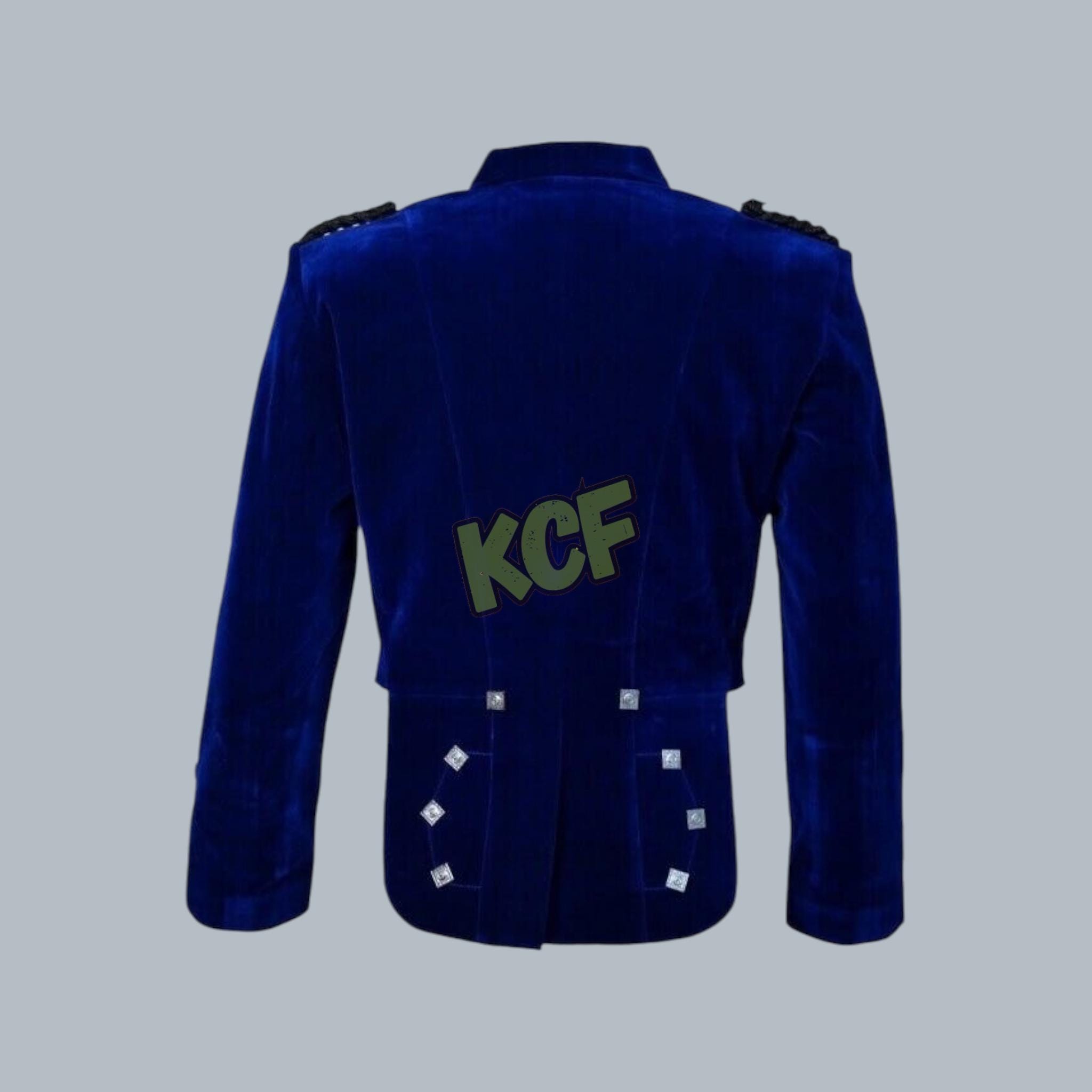 Men's Blue Velvet Prince Charlie Jacket Scottish Kilt Jacket With 3 ...