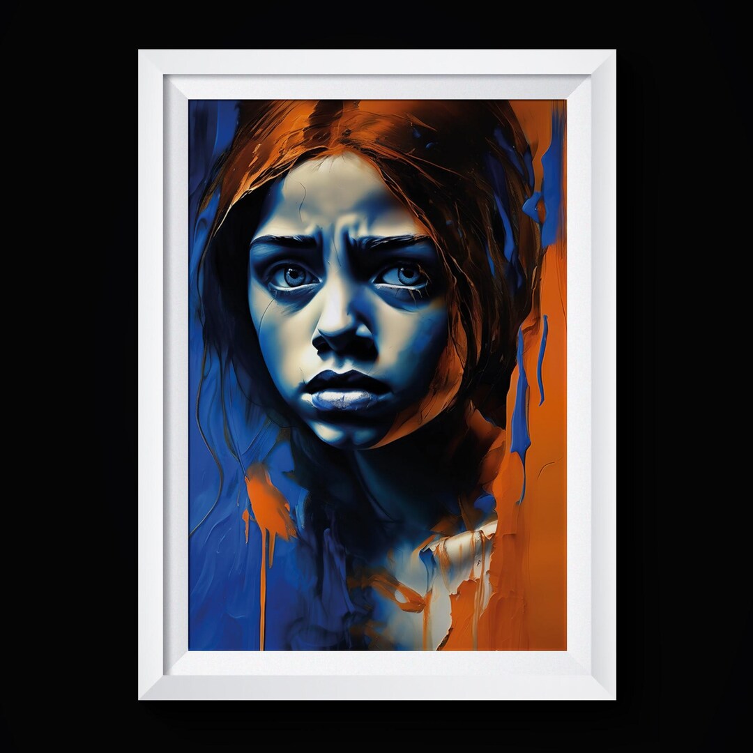 Sad Face, Emotional Art, Expressionism, Dark Orange and Blue Color ...