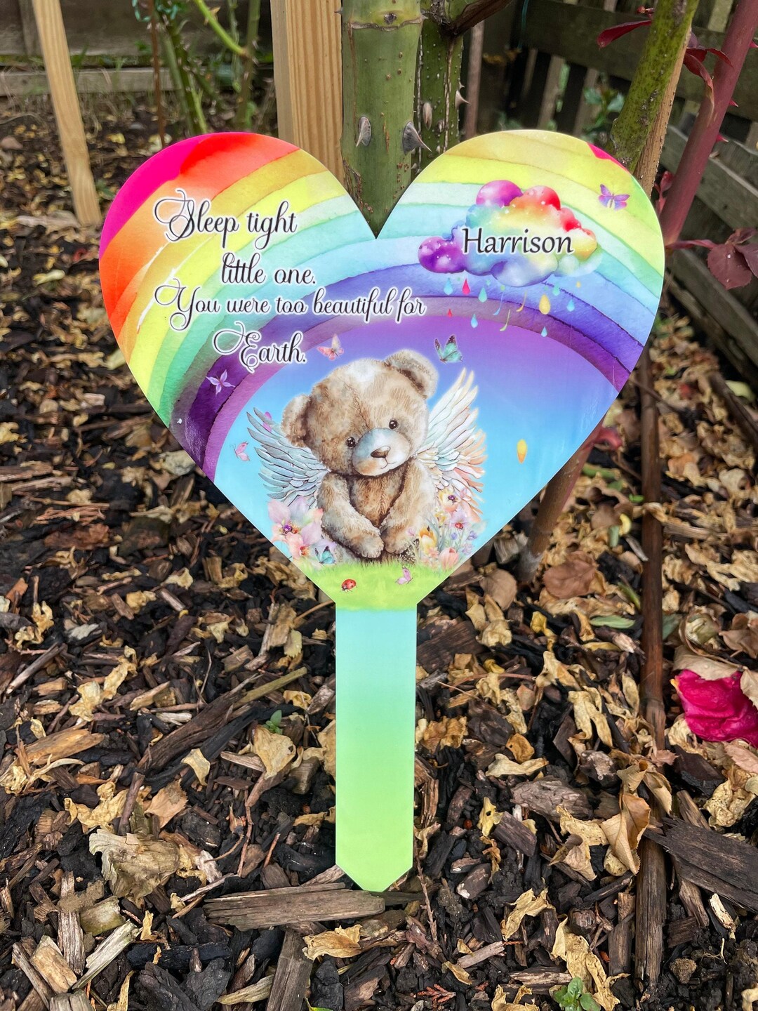 Rainbow Grave Marker| Personalised Baby Memorial Plaque| Baby Girl ...