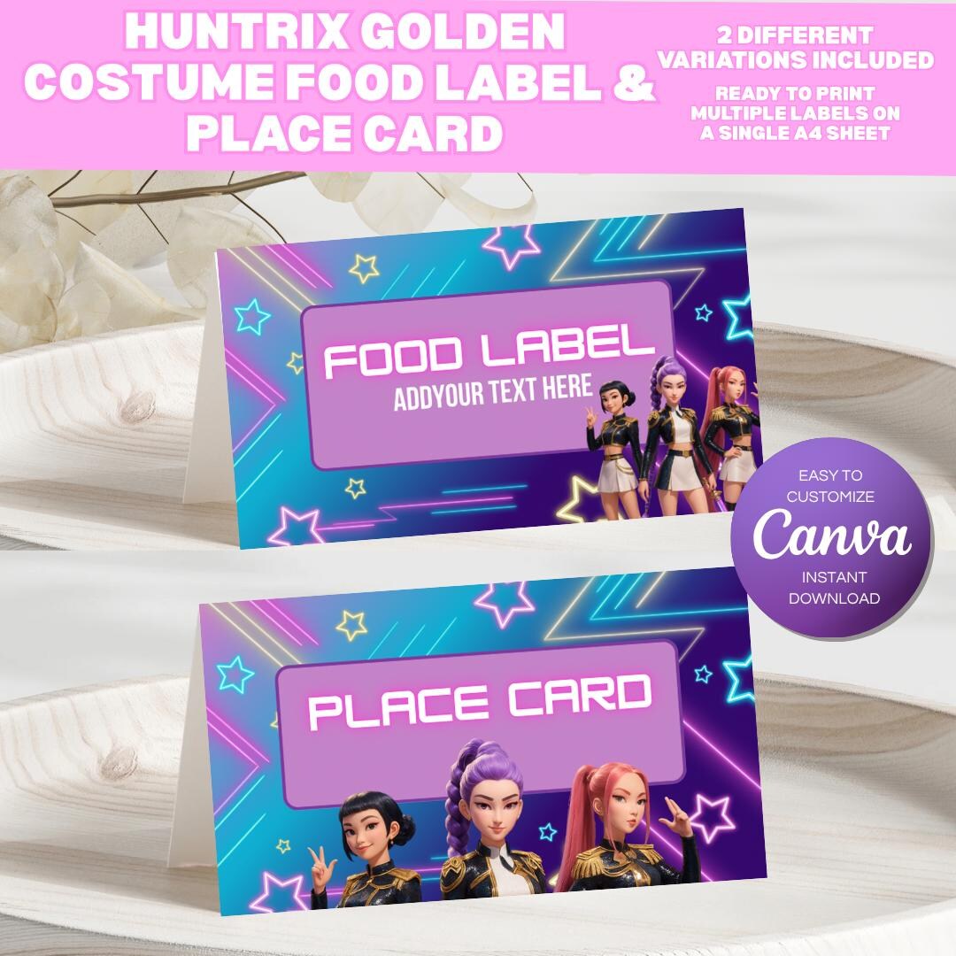 KPop Demon Hunters Birthday Food Label & Place Card | Huntrix Golden ...