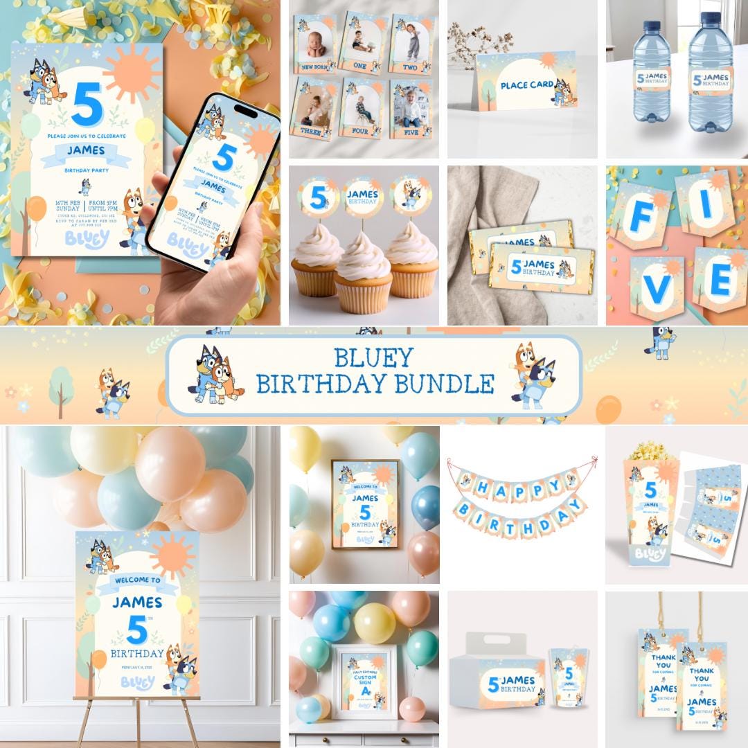 Bluey Birthday Bundle | Bluey Invitation | Digital Invitation, Banner ...