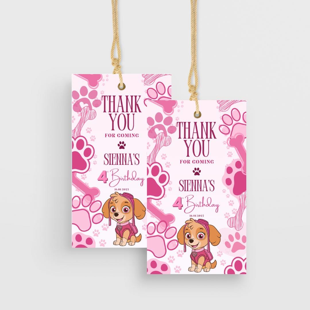 Skye Paw Patrol Thank You Tag | Skye Paw Patrol Favor Tag | Skye Invite ...