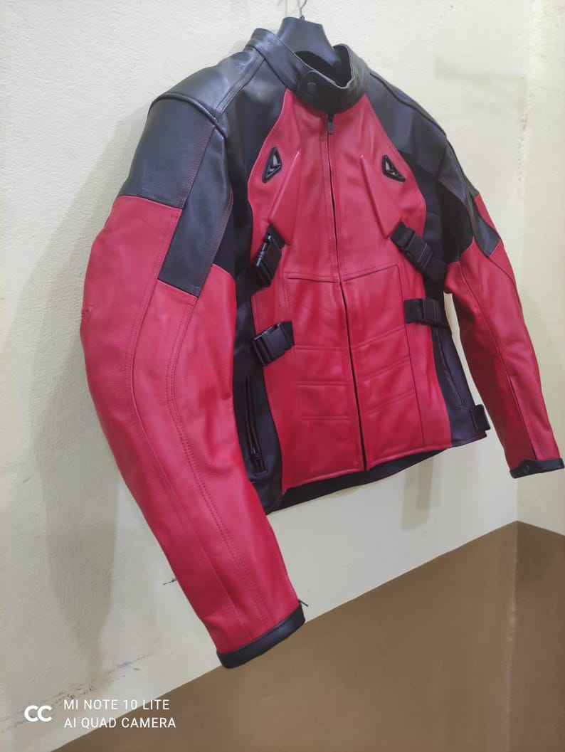 Deadpool Armor Style Black Red Biker Leather Jacket - Etsy