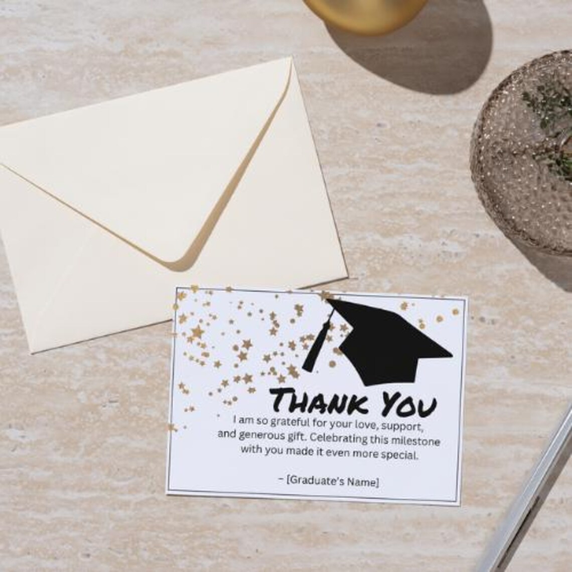 Graduation Thank You Card – Printable Black & Gold Minimalist Design ...