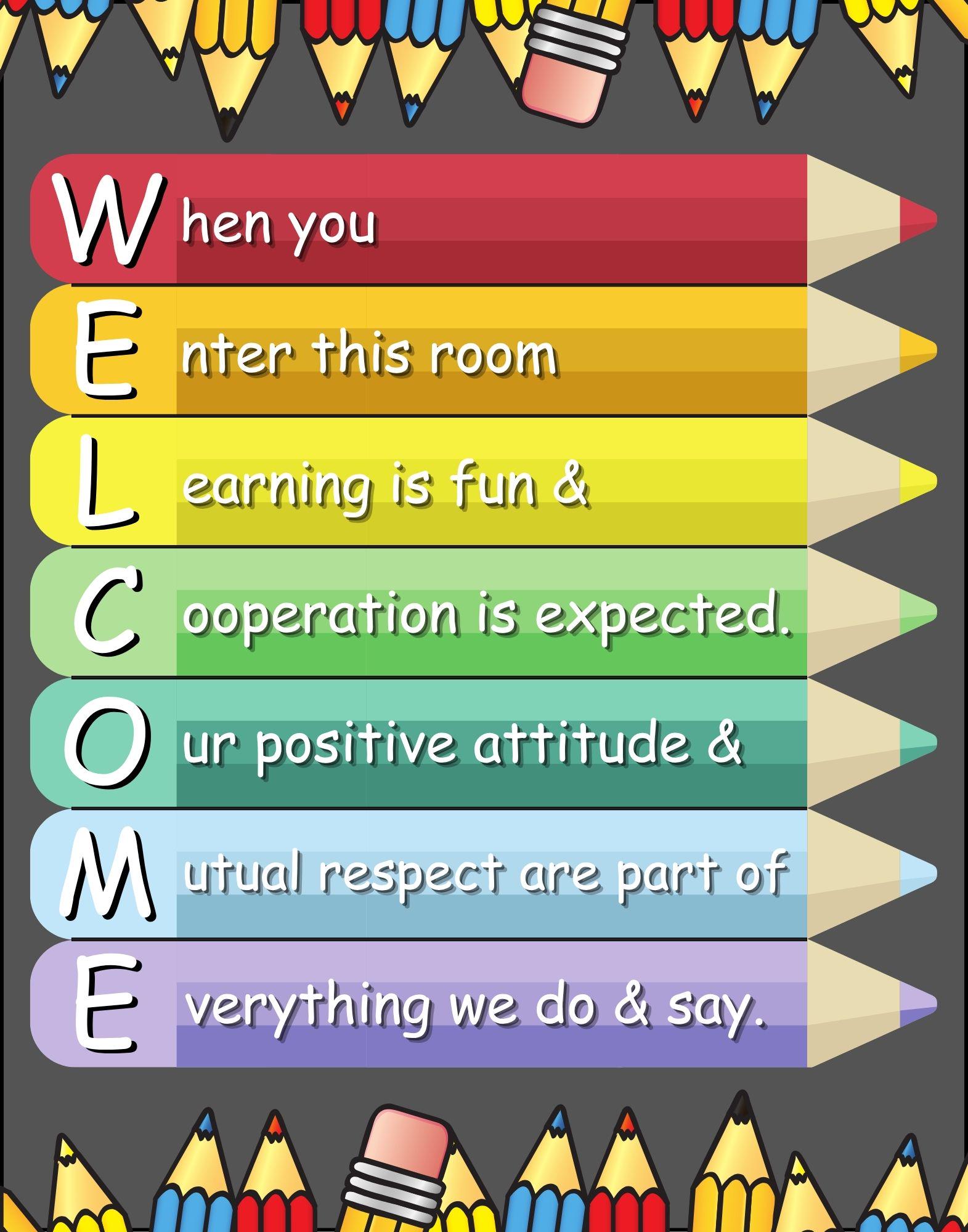 Colorful WELCOME Classroom Poster – Positive Rules Sign – Printable ...