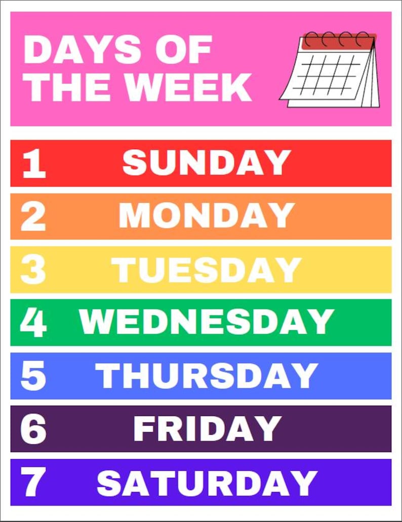Days of the Week Poster – Printable Educational Wall Art for Kids ...